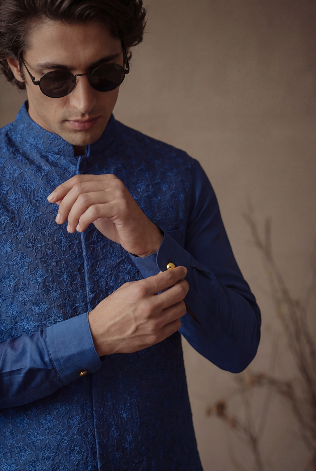 ROYAL BLUE SLEF EMBOSSED WAISTCOAT – Humayunalamgir